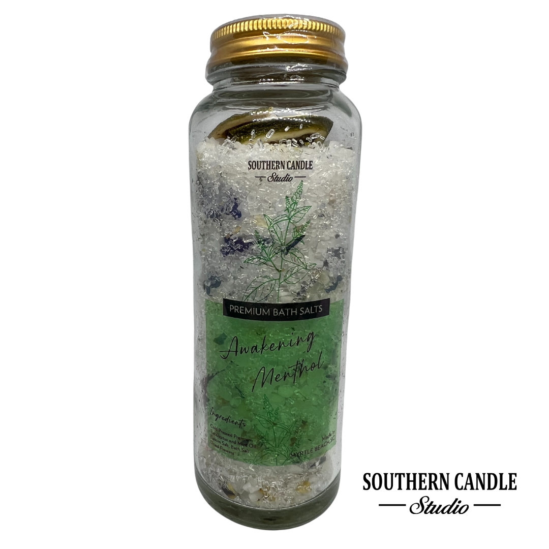 Handcrafted Awakening Menthol Bath Salts with Dried Lime